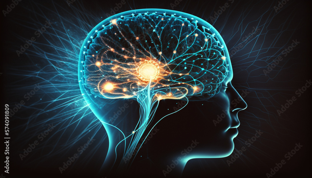 Stylized human head with a focus on the brain. AI Stock Illustration ...