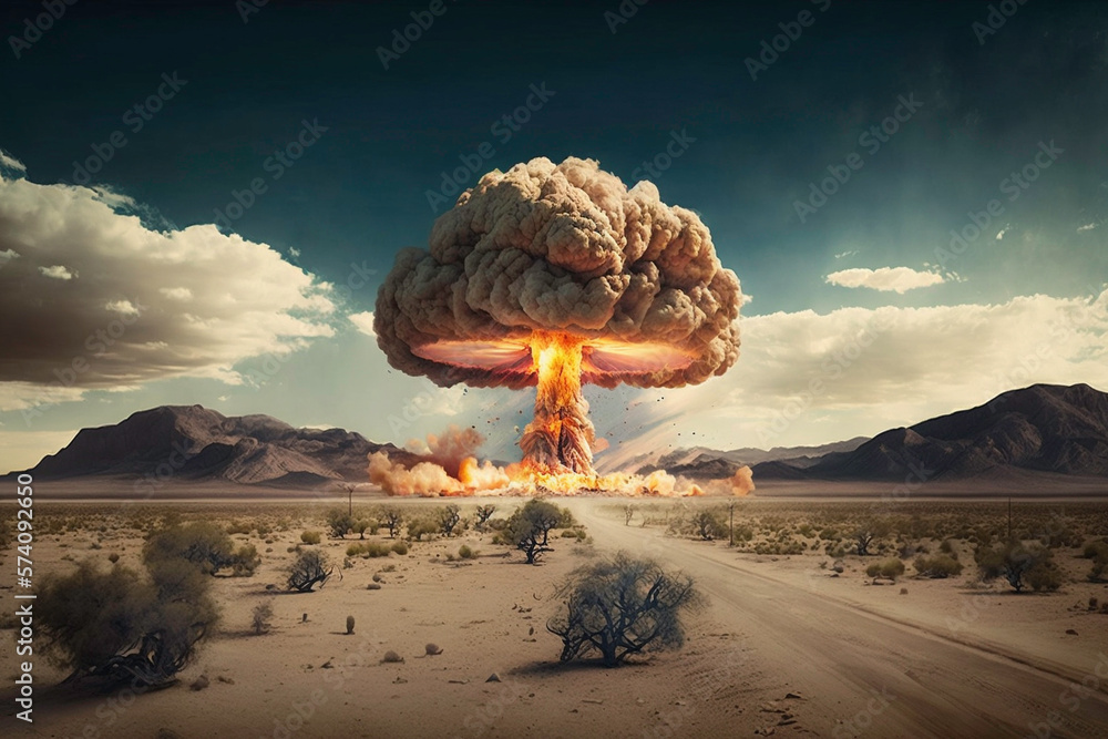 Atomic explosion in the desert - Generative AI illustration Stock ...