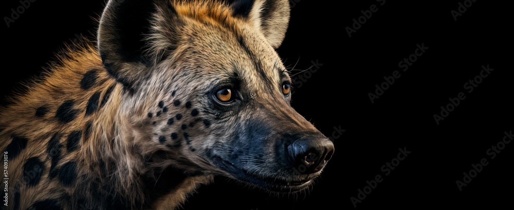 portrait of a hyena head and eyes on black background. Image created ...