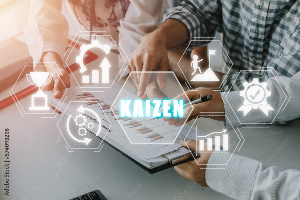 KAIZEN concept, Business person team working on analyzing financial ...