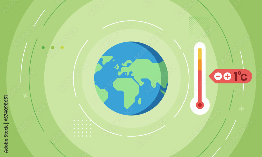 Climate change world. Earth globe with clouds. Hot thermometer ...