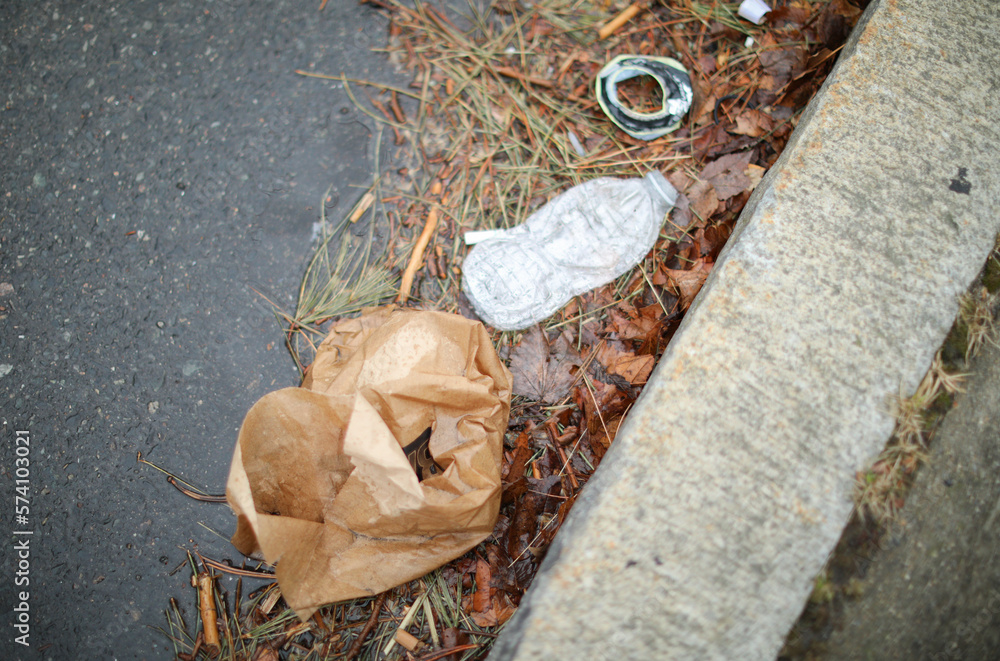 Trash in public street showing littering dumped not recycled Stock ...