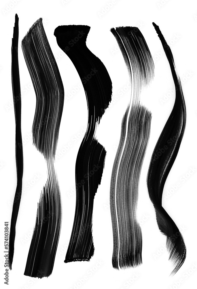 Set of long brush strokes. Bold lines. Hand drawn wavy lines. Isolated ...