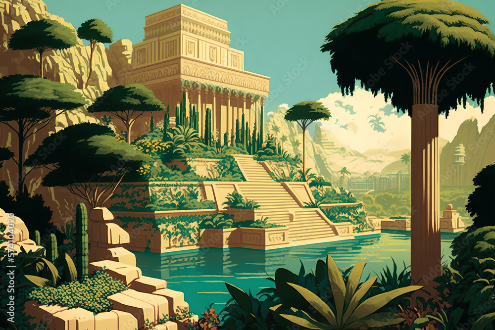 the famous Hanging Gardens of Babylon, a lush oasis in the midst of the ...