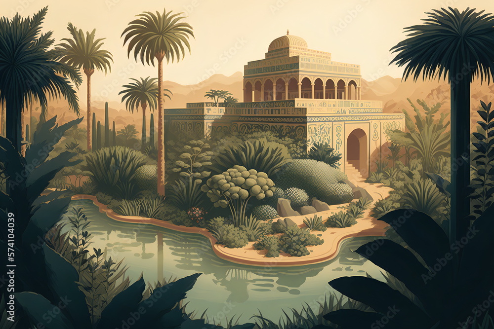 the famous Hanging Gardens of Babylon, a lush oasis in the midst of the ...