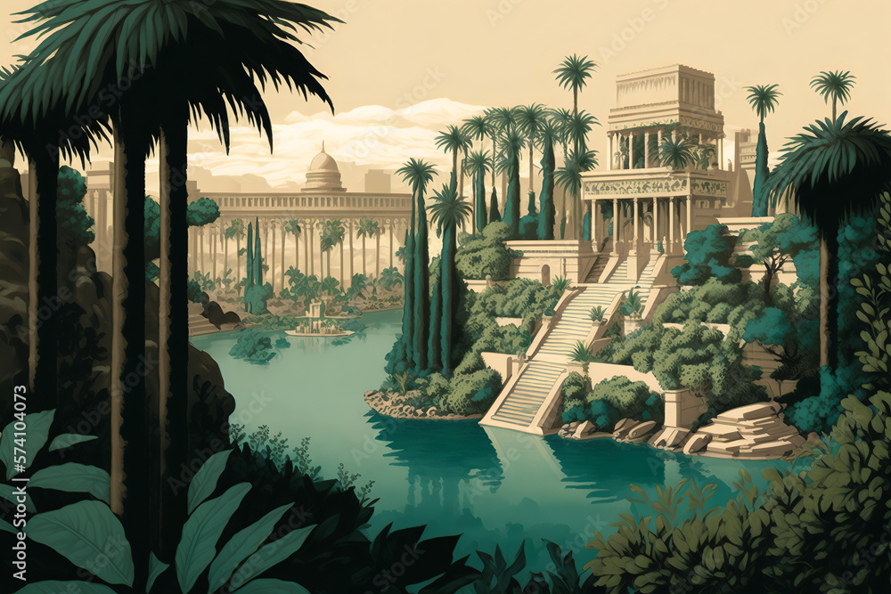 the famous Hanging Gardens of Babylon, a lush oasis in the midst of the ...