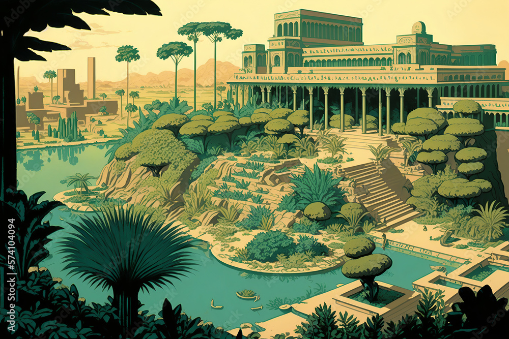 the famous Hanging Gardens of Babylon, a lush oasis in the midst of the ...