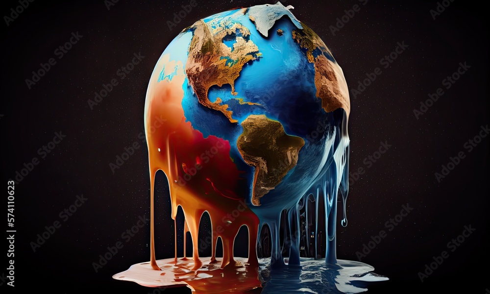 The concept of the melting of planet Earth, climate change and global warming, generative AI ...