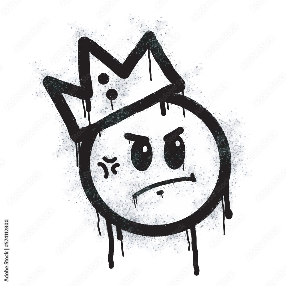 angry face crown emoji character. Spray graffiti angry face in black on ...