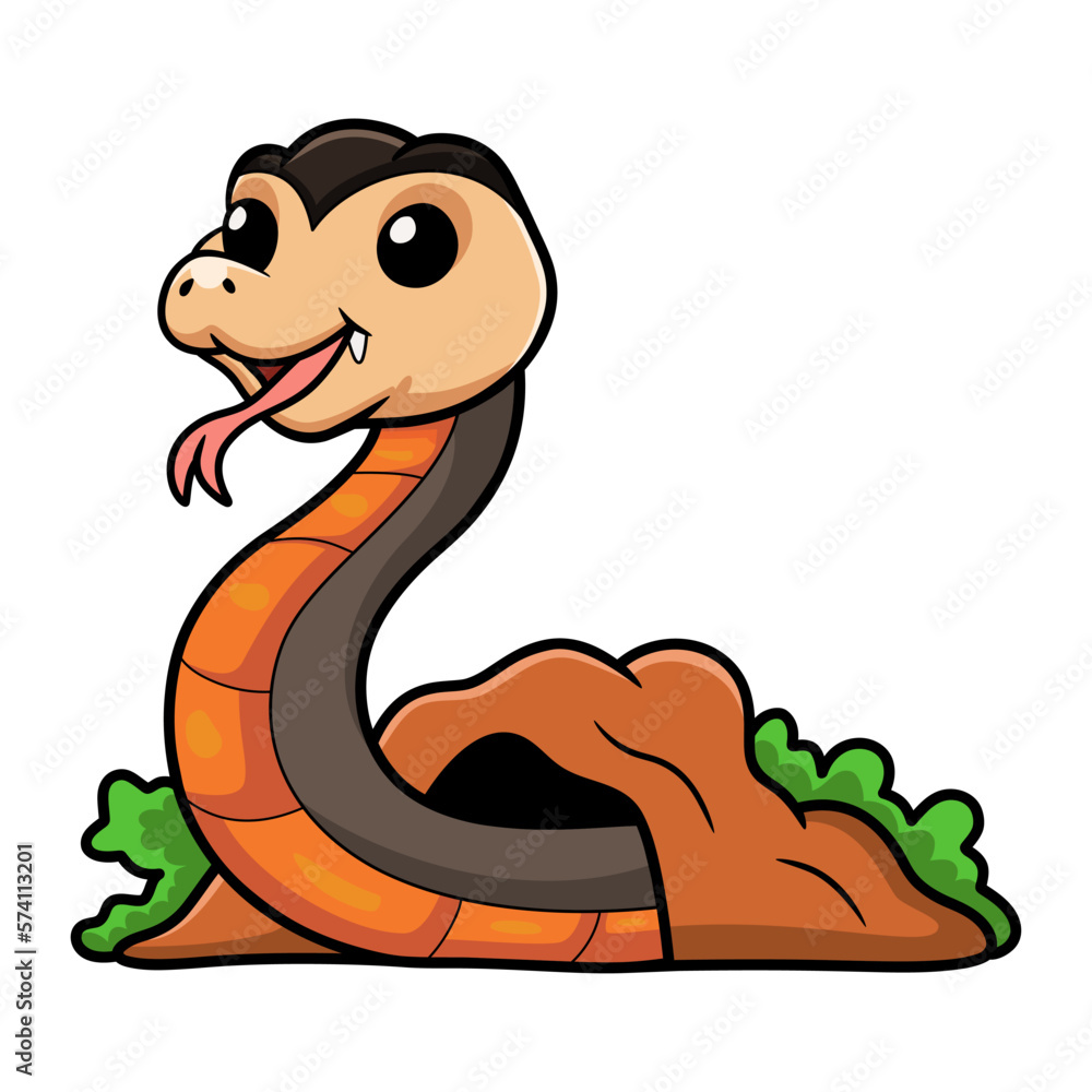 Cute golden crowned snake cartoon out from hole Stock Vector | Adobe Stock