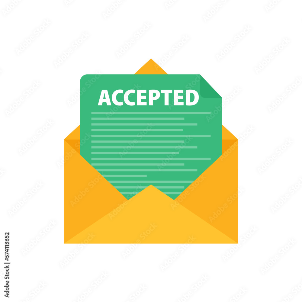 Letter with text accepted. Email with accepted header. Confirmation ...
