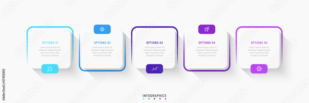 Vector Infographic label design template with icons and 5 options or ...