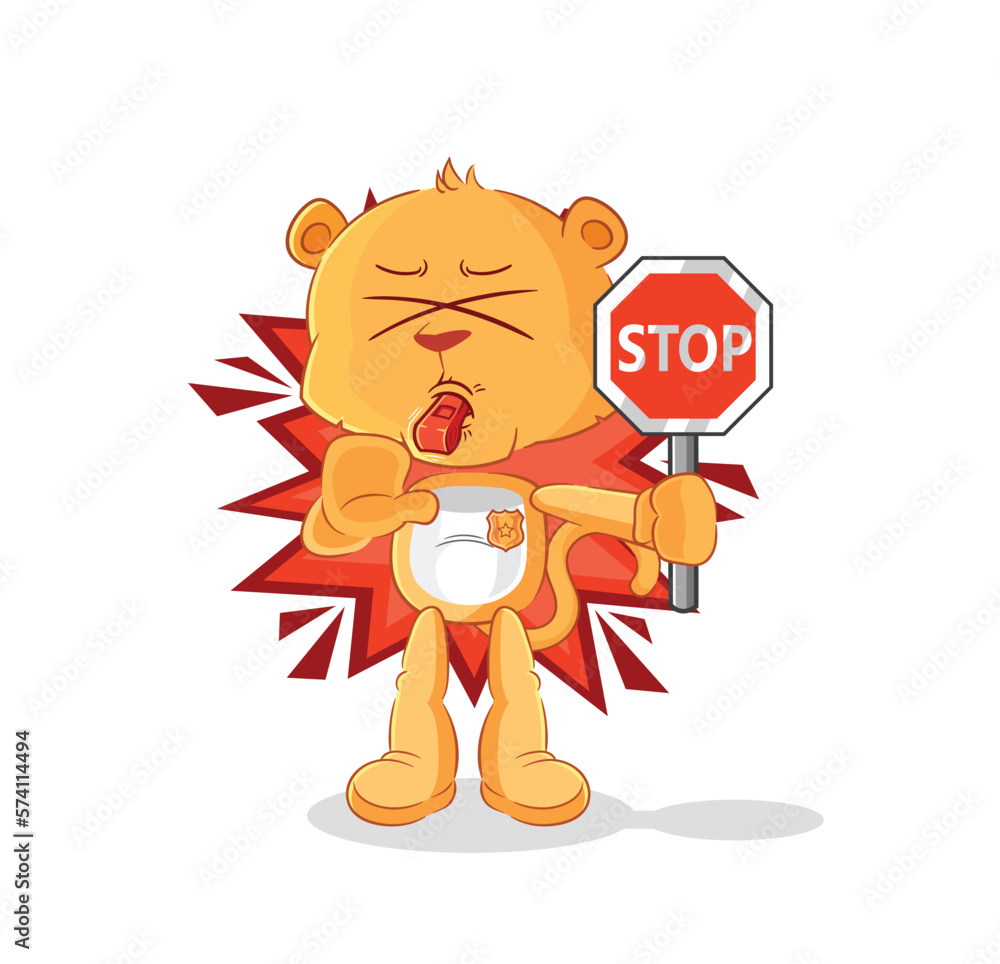 lioness holding stop sign. cartoon mascot vector Stock Vector | Adobe Stock