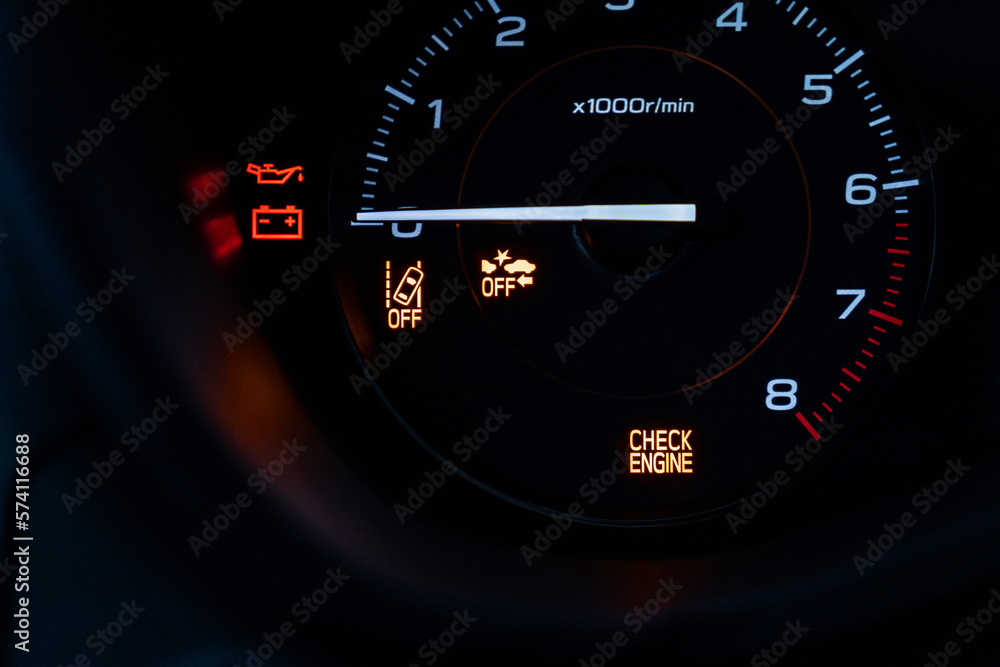 Vehicle Warning lights on a dashboard, check engine light, collision ...
