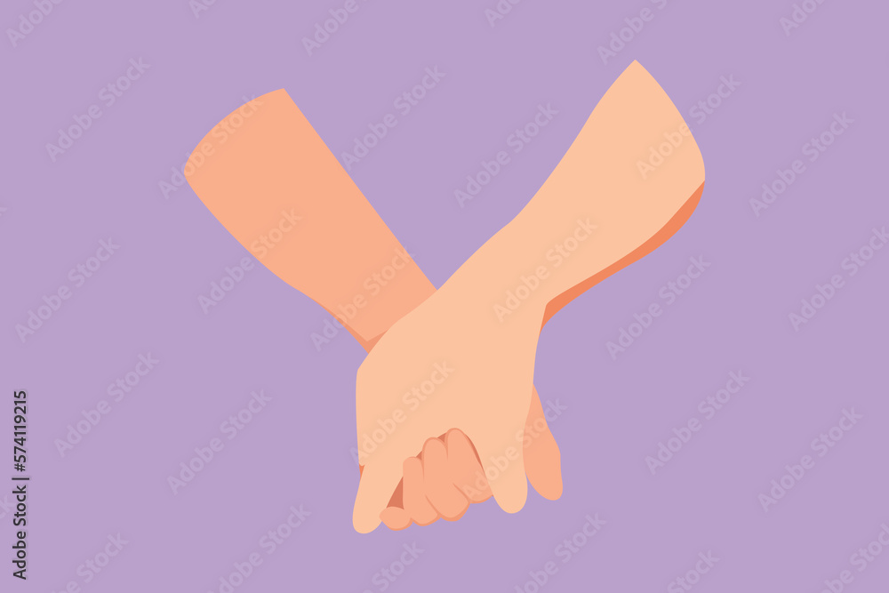 Graphic flat design drawing two hands holding each other. Sign or ...