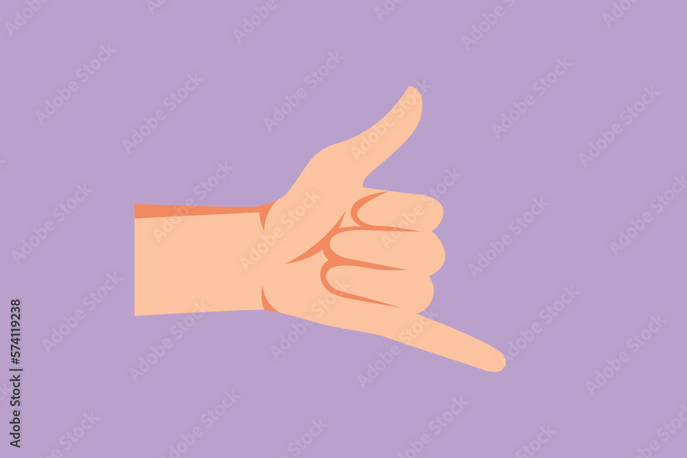 Cartoon flat style drawing shaka sign gesture. Hawaiian hand sign or ...