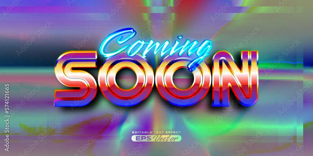 Retro text effect coming soon futuristic editable 80s classic style ...