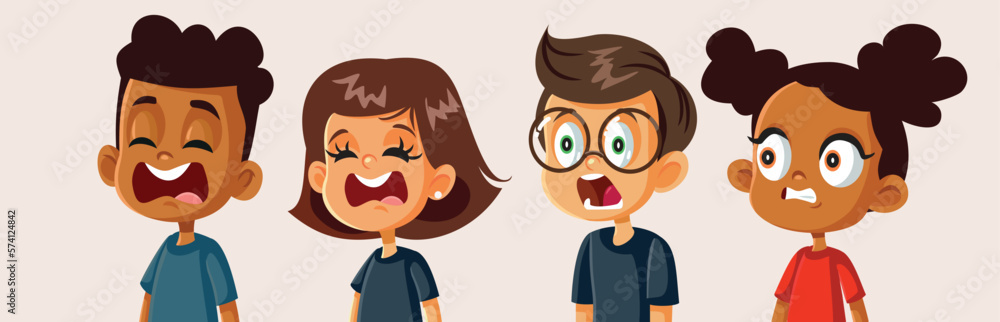 Scared Group of Children Feeling Fearful Vector Illustration. Kids ...