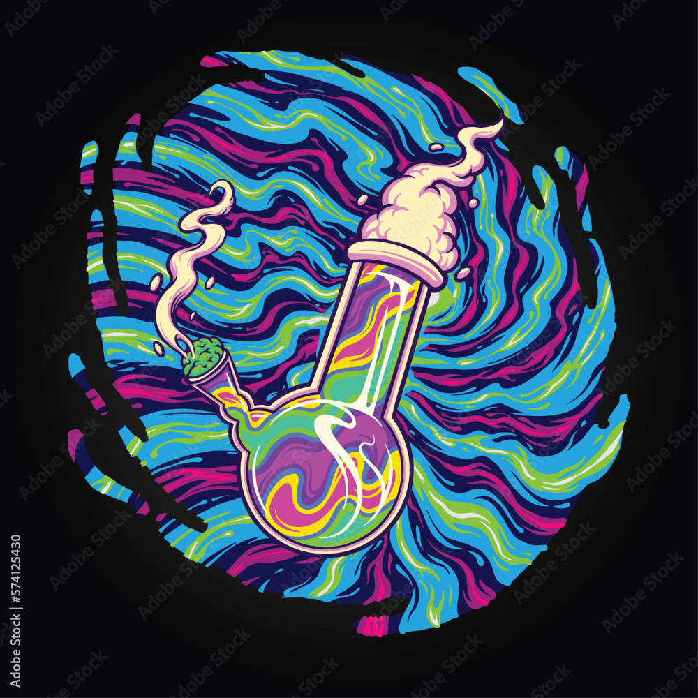 Psychedelic trippy glass bong smoking weed logo illustrations vector ...