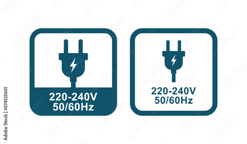 220-240V and 50/60Hz vector logo template. Suitable for information and ...