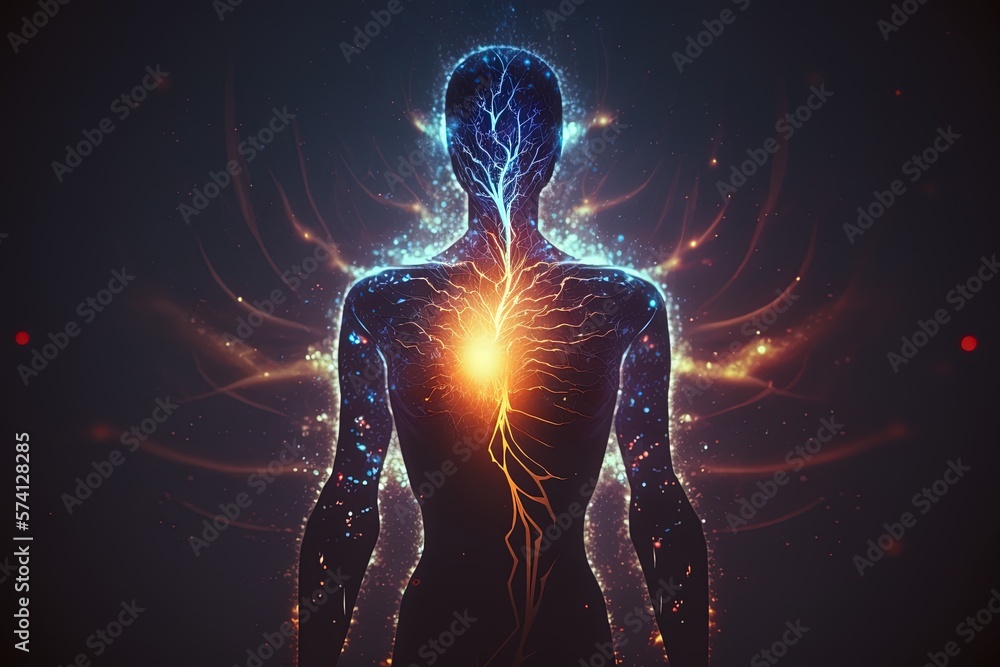 Astral body silhouette with abstract space background. Esoteric ...