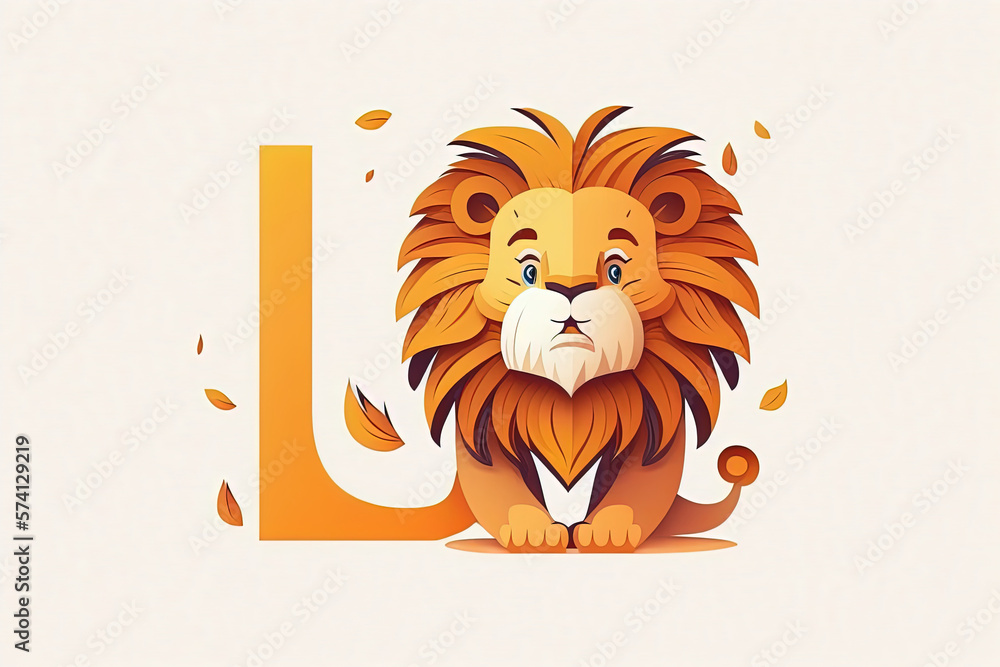 Lion cute caracter and letter L logo. Generative AI Stock Illustration ...