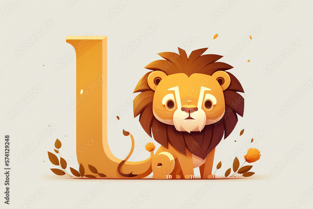 Lion cute caracter and letter L logo. Generative AI Stock Illustration ...