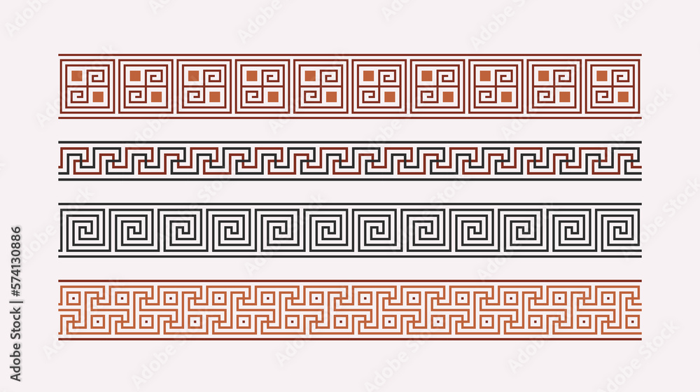 Greek key ornaments collection. Colored meander pattern set. Repeating ...