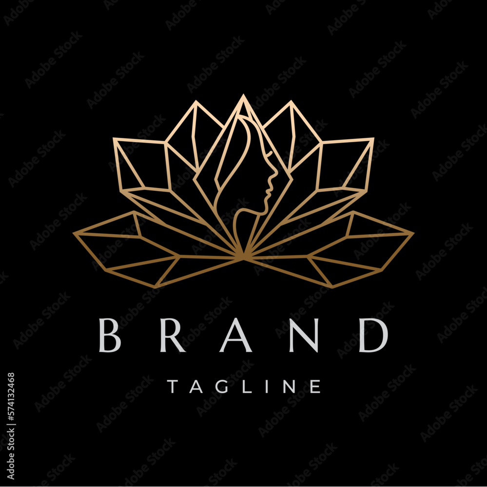 Lotus Diamond Crystal Beauty Line Art Logo Design Stock Vector | Adobe ...