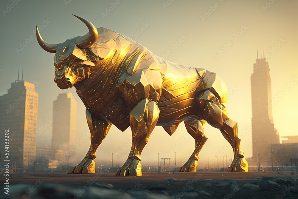 The golden bull. The iconic coming of the bull market. Created with ...