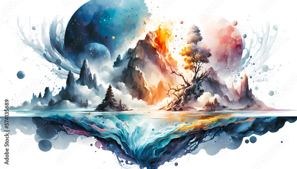 Detailed Watercolor Sci Fi Landscape Abstract Beautiful And Intricate Watercolor Background