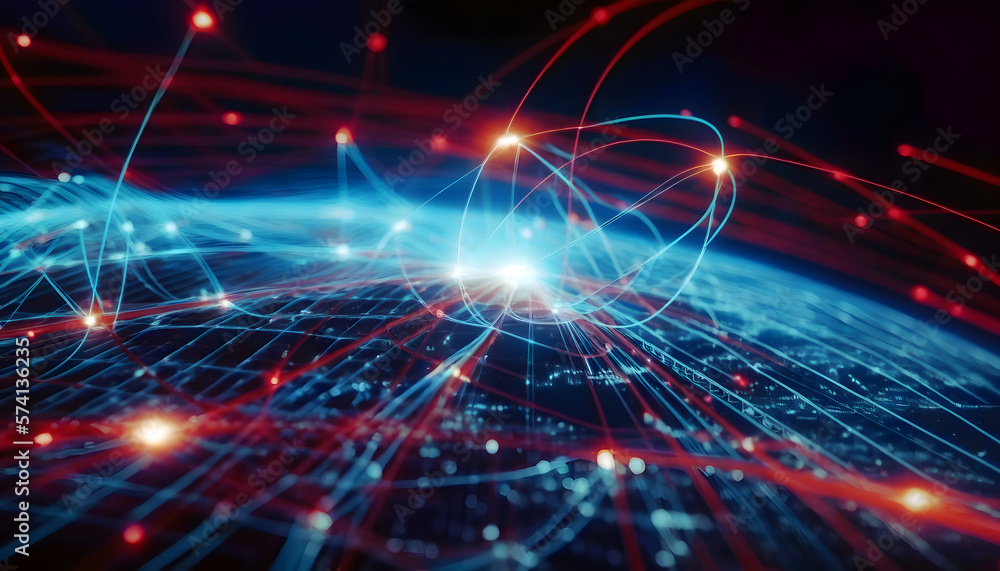 Fototapeta Technology background with abstract digital code motion ...