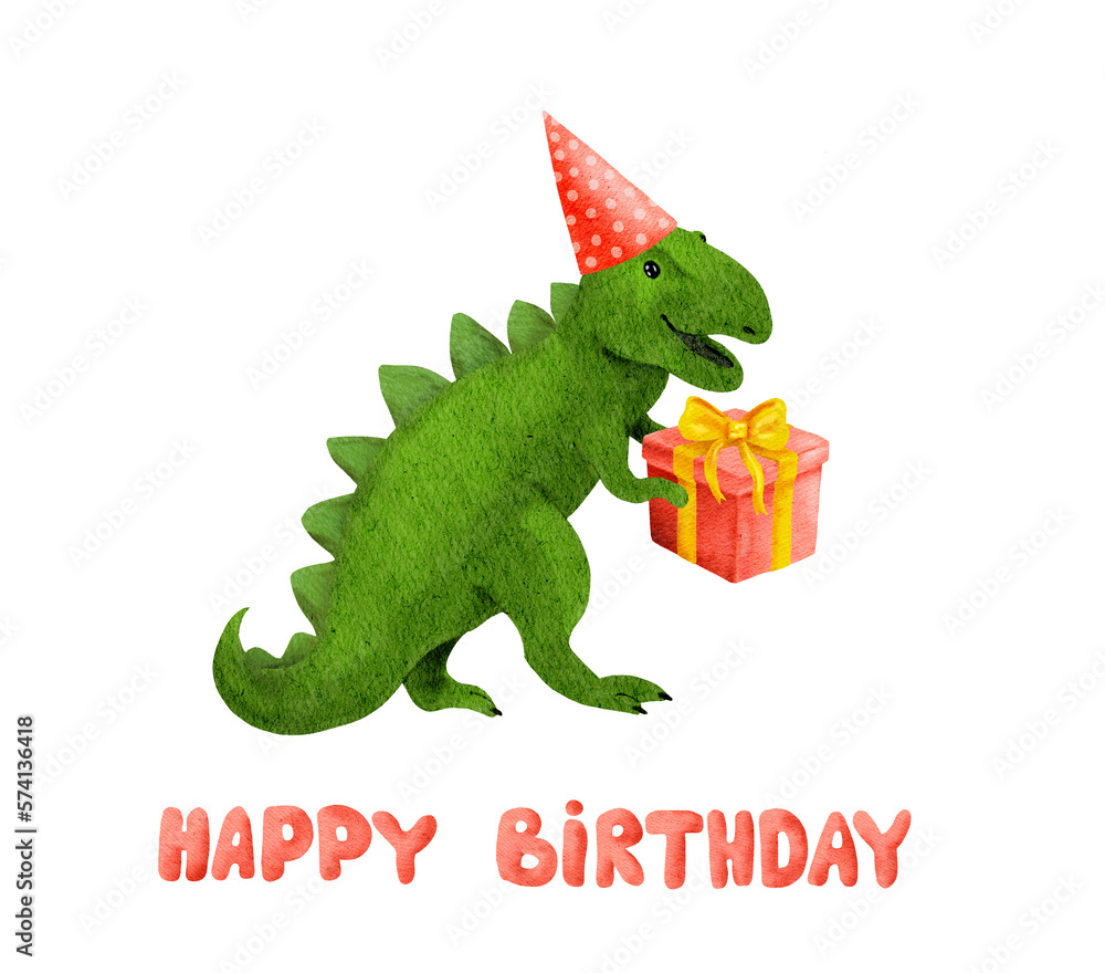 Happy birthday dinosaur, funny t-rex cartoon illustration. Character ...