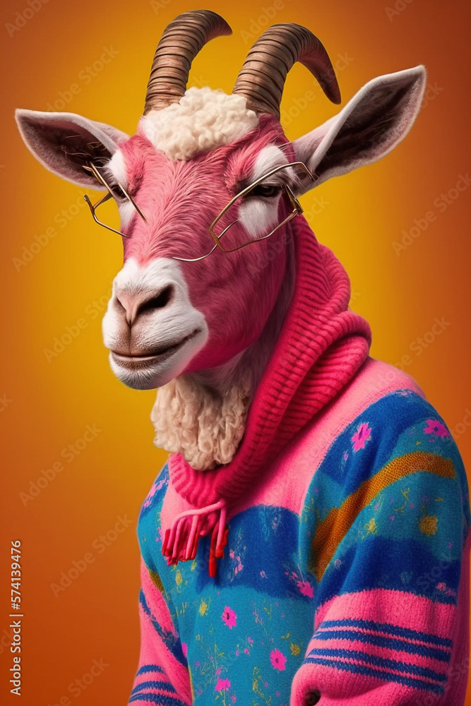 Goat in Sweater as Fashion Model Bright Colors Generative AI Digital ...
