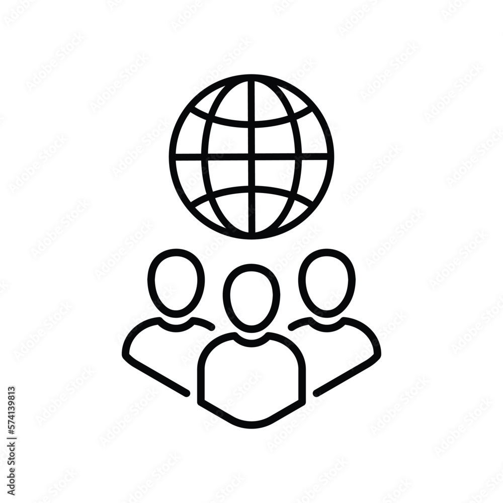 thin line global governance icon like people with globe. lineart trend ...