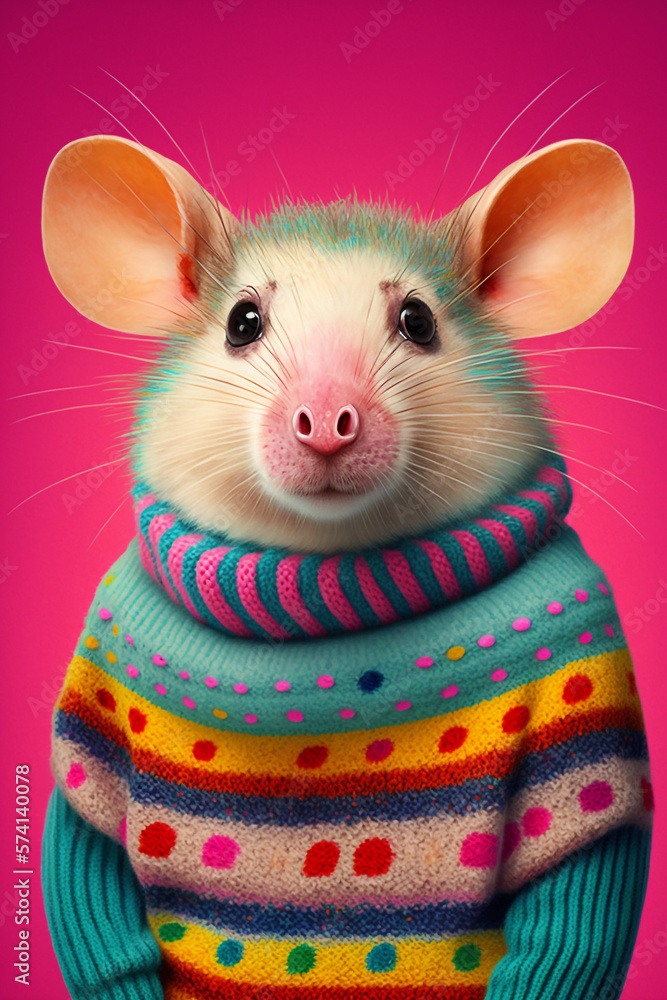 Mouse in Sweater as Fashion Model Bright Colors Generative AI Digital ...