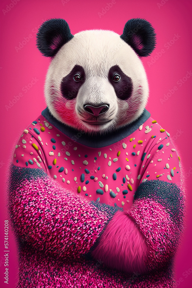 Panda in Sweater as Fashion Model Bright Colors Generative AI Digital ...