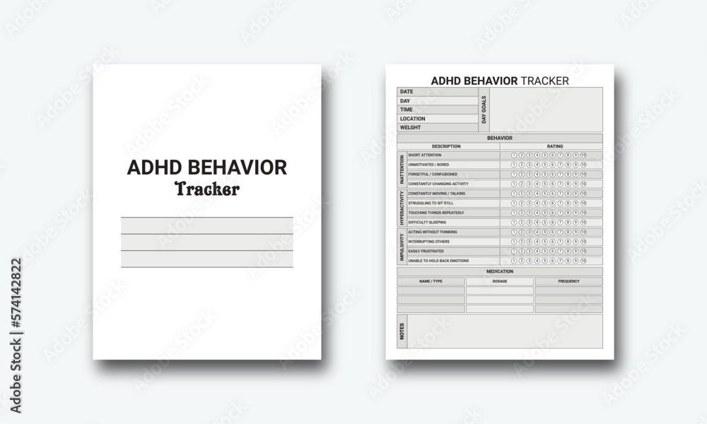 ADHD Behavior Tracker logbook planner template design for Low content ...
