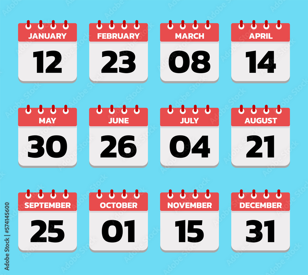 Day calendar with each month date. Table calendar flat vector isolated ...