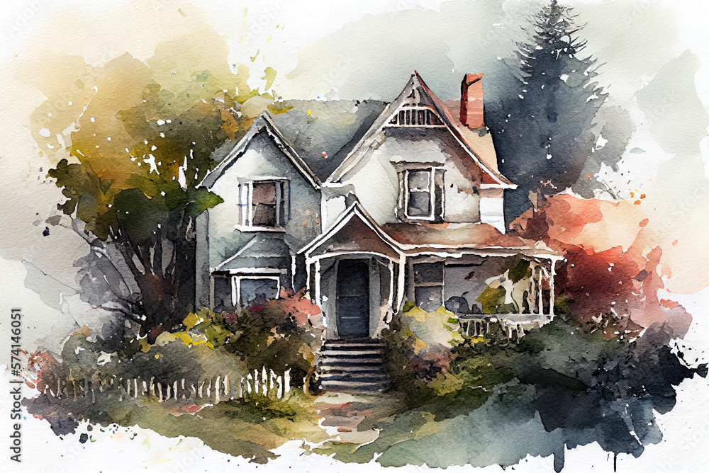 Watercolor House image, generative ai Stock Illustration | Adobe Stock