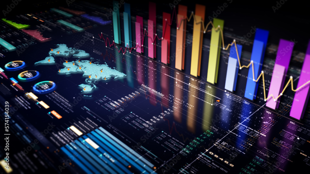 Business stock market, trading, info graphic with animated graphs ...