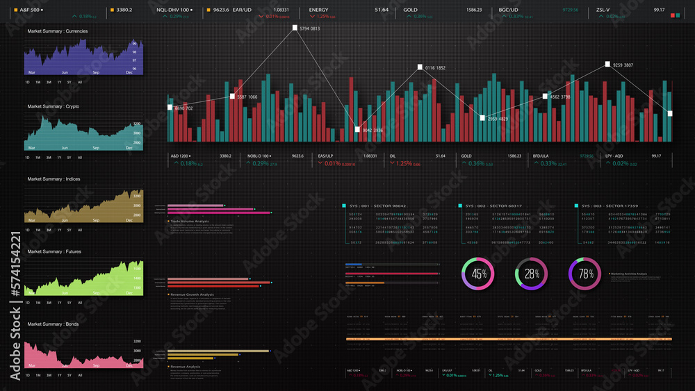 Business stock market, trading, info graphic with animated graphs ...