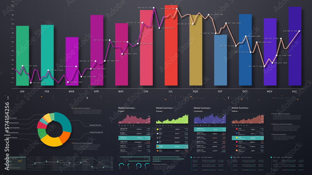 Business stock market, trading, info graphic with animated graphs ...