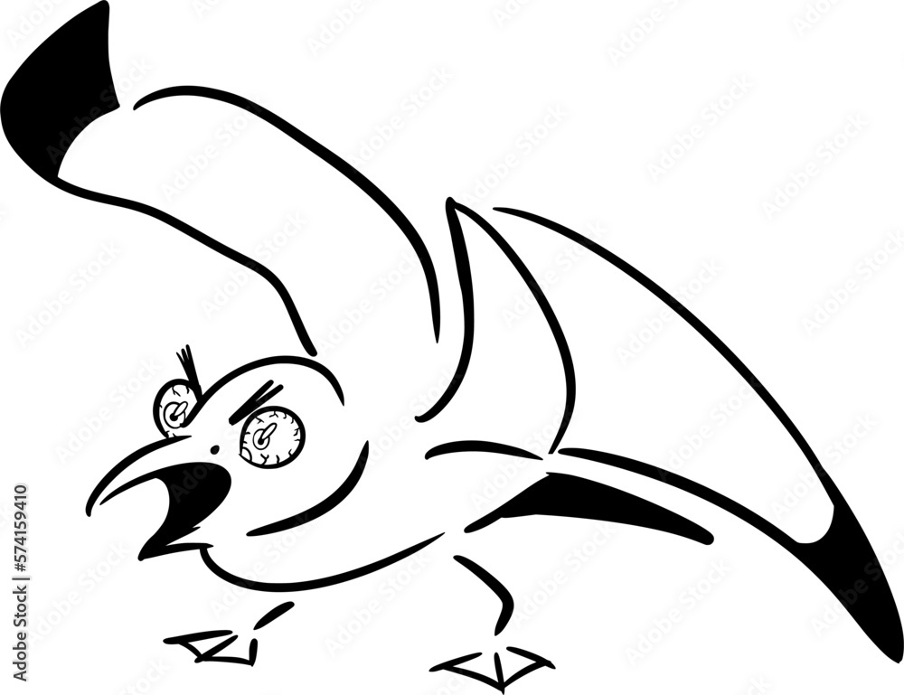 Vector drawing of a seagull with funny, silly face. Outline, silhouette ...