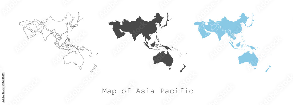Detailed map of Asia Pacific isolated on white. Vector illustration ...