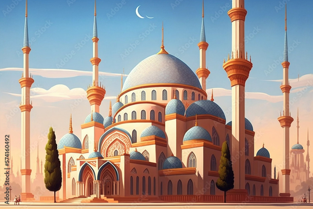 cartoon grand mosque in the middle of a big city. generative ai ...