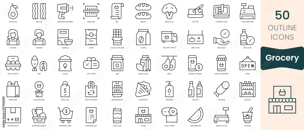 Set of grocery icons. Thin linear style icons Pack. Vector Illustration ...