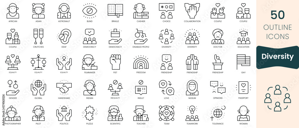 Set of diversity icons. Thin linear style icons Pack. Vector ...