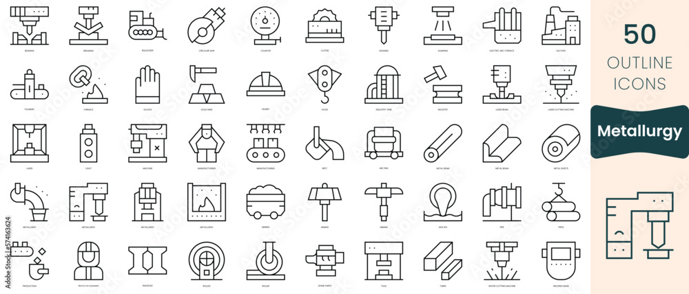 Set of metallurgy icons. Thin linear style icons Pack. Vector ...