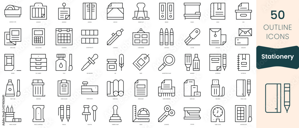 Set of stationery icons. Thin linear style icons Pack. Vector ...